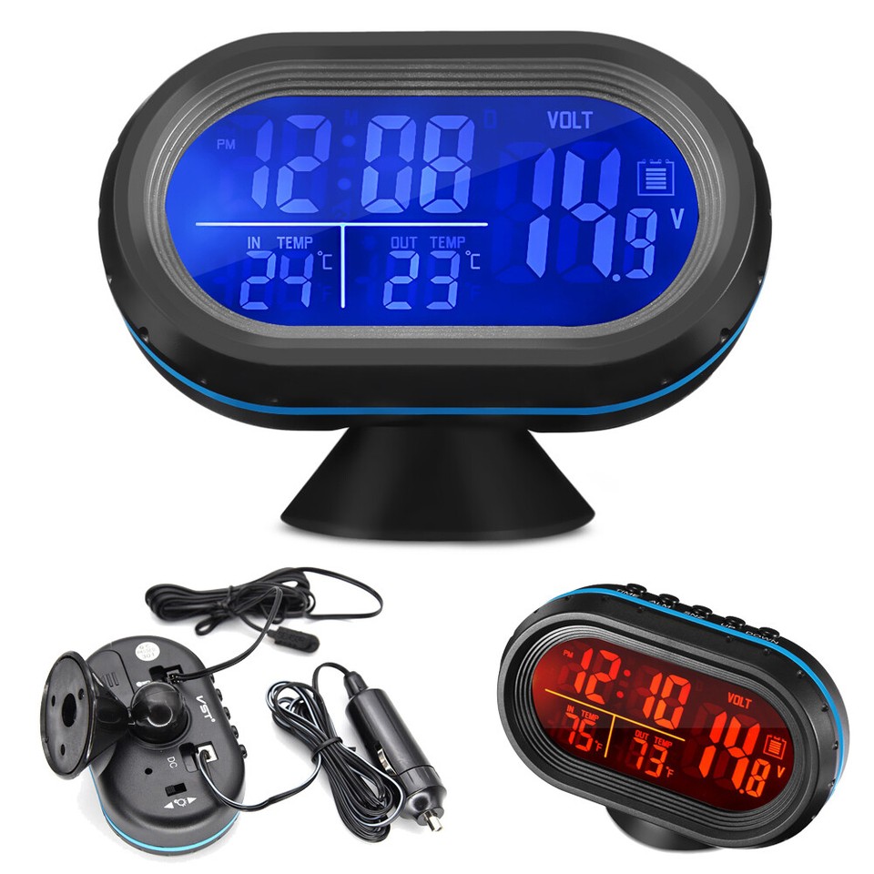 Car LCD Digital Display Clock 3 IN 1 Thermometer Clock Voltmeter 12V ...