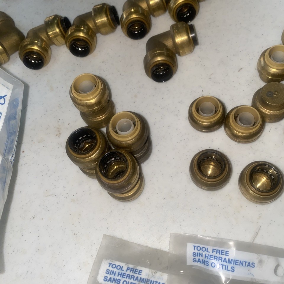 LOT of (70+) Brass Tectite, Shark Bite Push Fittings, Ball Valves, Caps ...