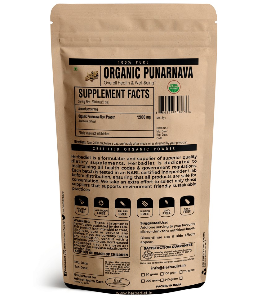 USDA Organic Punarnava Root Powder Boerhavia Diffusa Kidney Liver Tonic ...