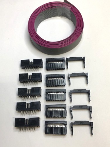 Flat Cable 14 Pins IDC Ribbon 2.54mm 6 ft 5 sets connector male to-pc ...