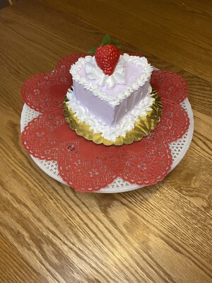 Fake Handmade Lavender Heart Cake w/Strawberry 4x5” White Trim | eBay