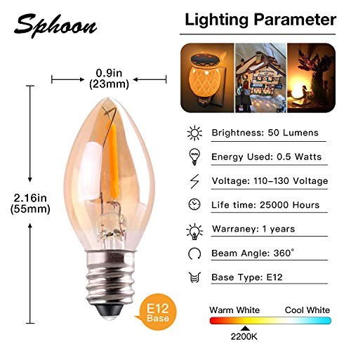 C7 LED Bulb, 0.5W Nightlight Candle Bulb, 5 Count (Pack of 1) Amber ...