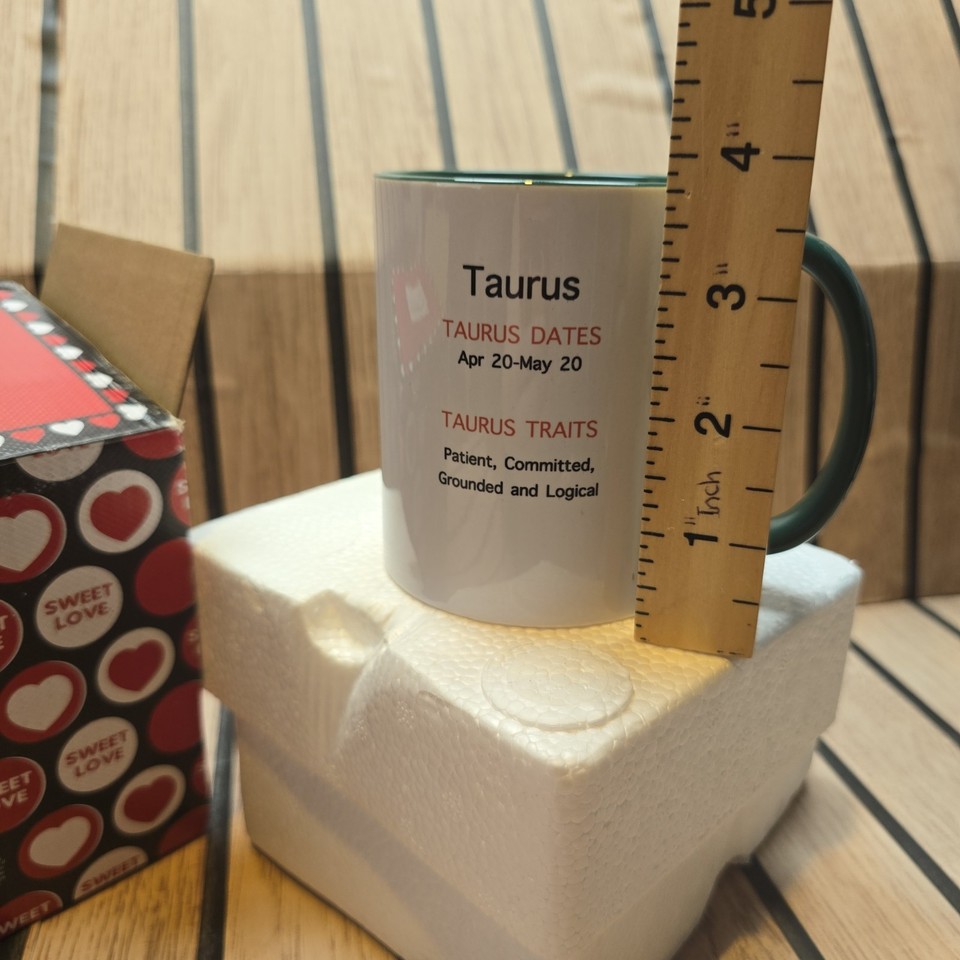 B Taurus Zodiac Sign Coffee Mug Green Inside Bull Graphic Tea Drink ...