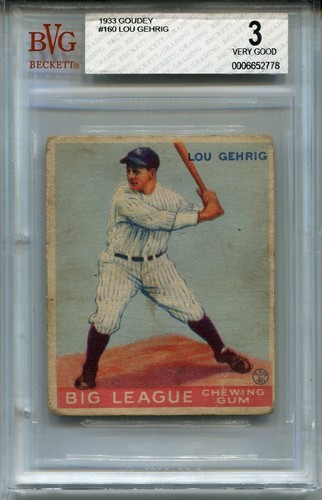 1933 Goudey Lou Gehrig Rookie Card BVG 3 Graded Baseball #160 | eBay