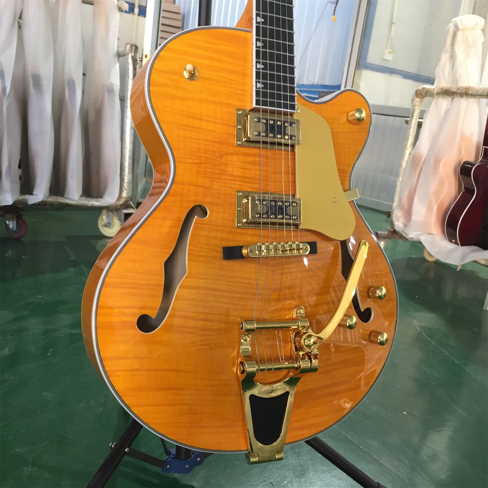 Yellow Hollow Body Electric Guitar Bigsby Bridge 2H fast Ship Yellow ...