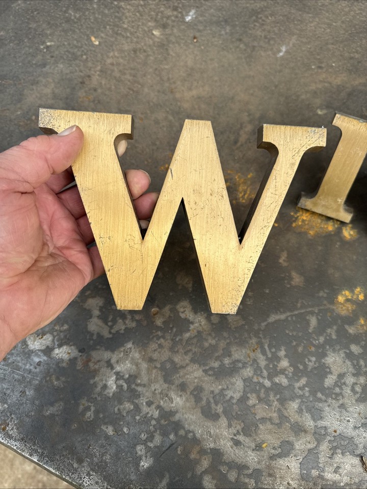 9 LARGE antique solid brass / bronze letters building marquee sign ...