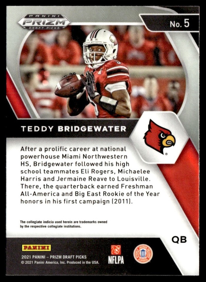 2021 Panini Prizm Draft Picks Collegiate Teddy Bridgewater Louisville ...