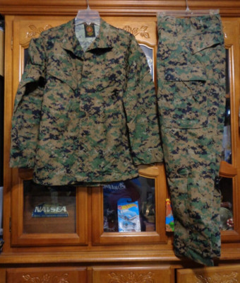 USMC MARPAT Uniform WOODLAND Combat Shirt & Pants in size SMALL REGULAR ...