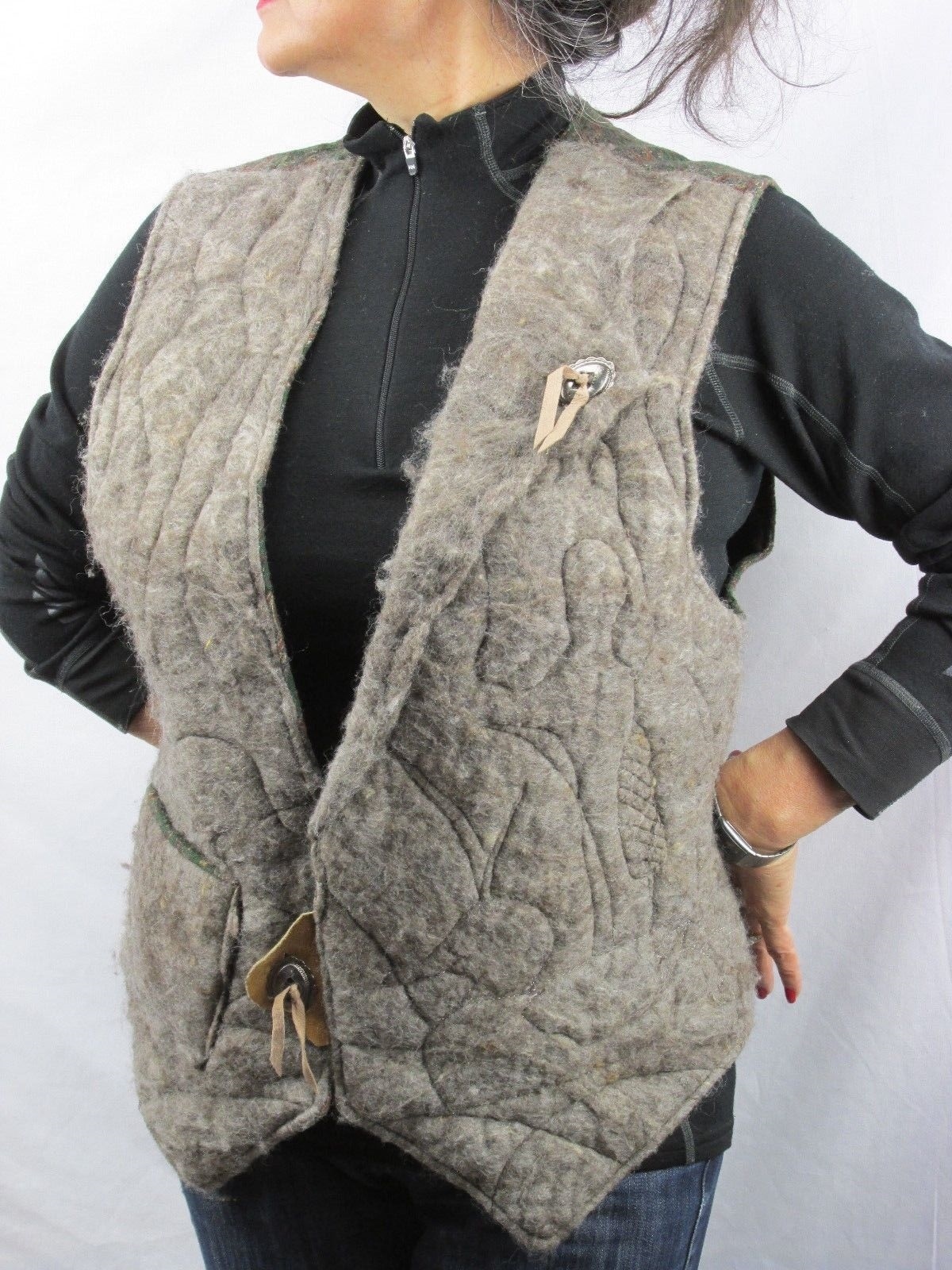 Handcrafted Wool Felted Western Style Vest Light Coco Women's XL NYZ10 ...