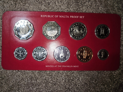 🌟 1977 Republic of Malta 9-Coin Decimal Franklin MInt Proof Set KM# PS3 ...