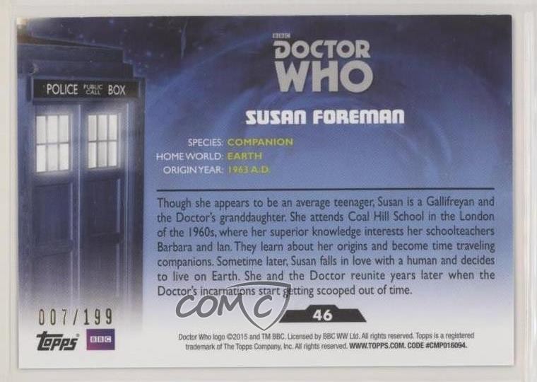 2015 Topps Doctor Who Characters Blue 7/199 Susan Foreman #46 1j8 | eBay