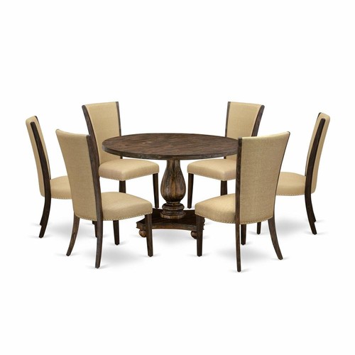 East West Furniture 7-Pc Kitchen Table Set - Dinning Table and 6 Brown Color... 840017397485| eBay