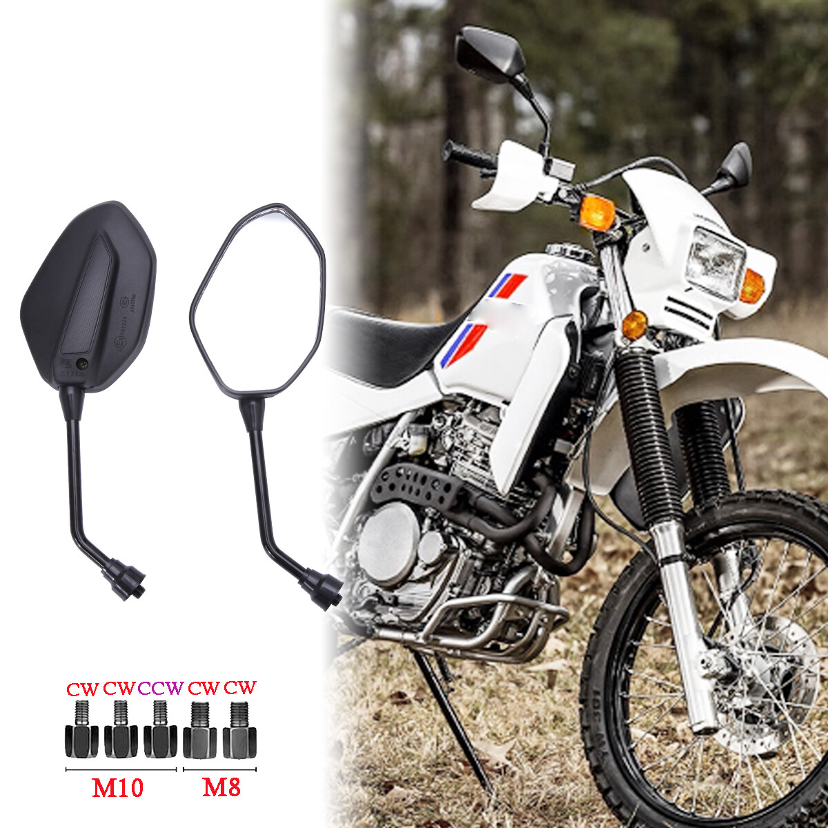 Pair Side Mirrors Rearview Black For Honda XR650L XR250L XR350R ...
