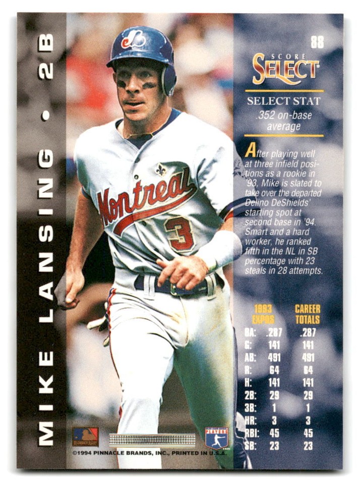 Mike Lansing 1994 Select Baseball #88 Montreal Expos | eBay