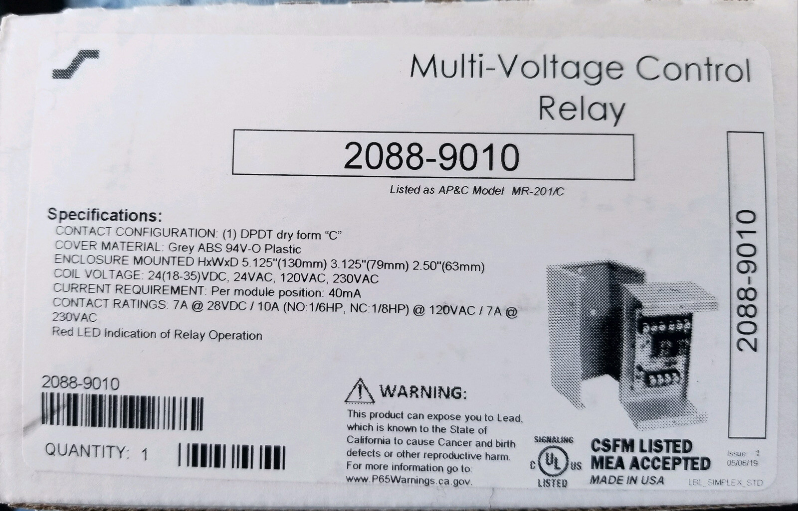 Lot Simplex 2088-9010 Fire Alarm Control Relay Multi Voltage 5 Pack | eBay