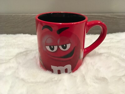 M&M’s Red Large Coffee Cup Mug Super Cool Mr. Red M&M Bright Red Black ...