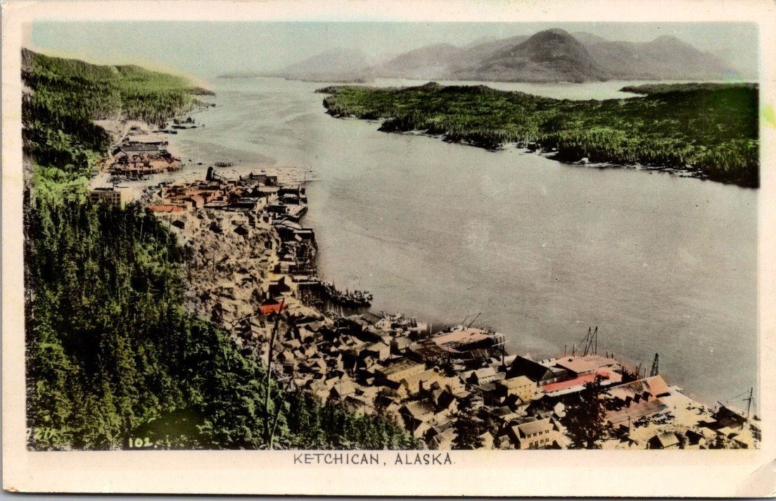 Ketchikan Alaska Aerial View 1952 Postcard | eBay