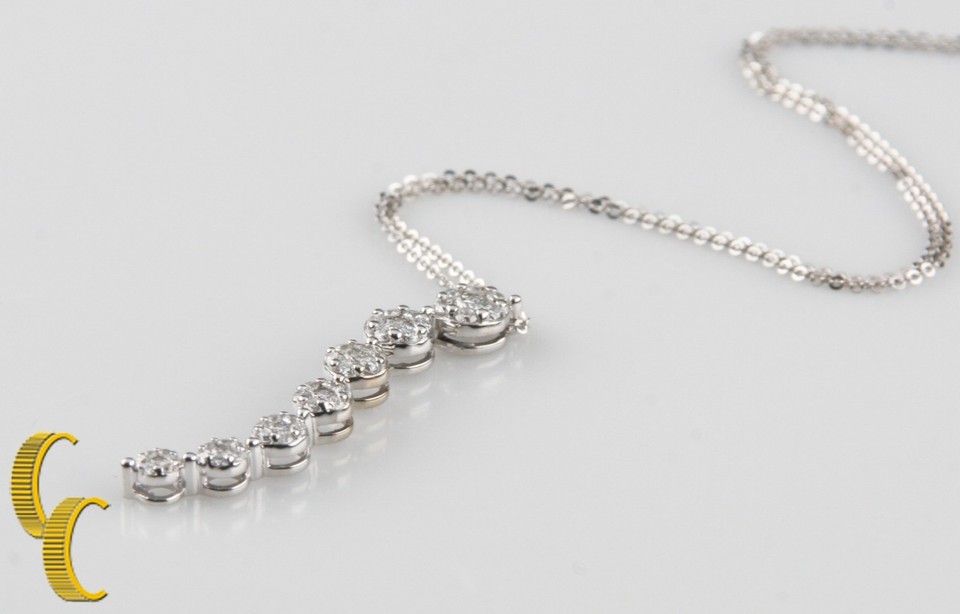 14k White Gold Diamond Wave Pendant 16" Rolo Chain | eBay