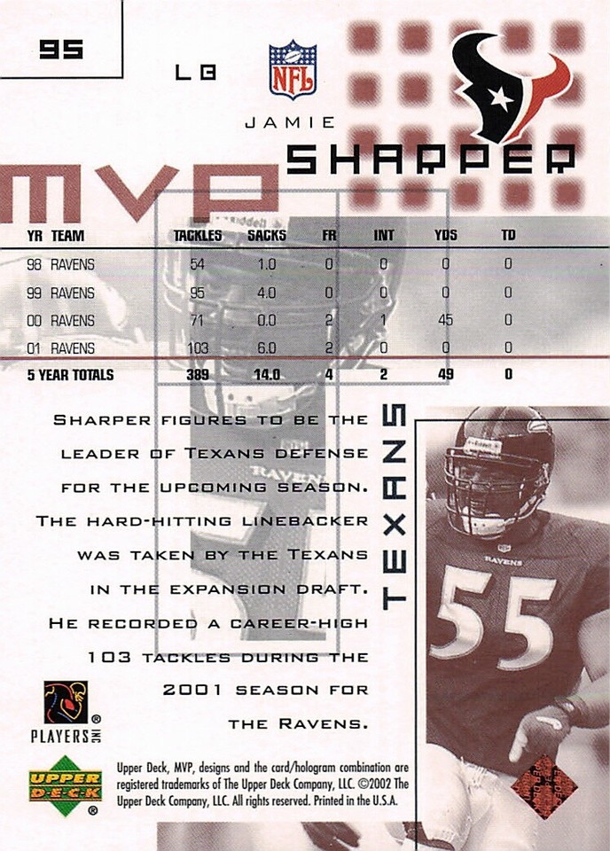 2002 Upper Deck MVP #95 Jamie Sharper | eBay