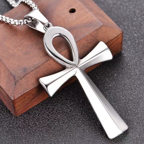 Silver Egypt Ankh Cross Pendant Necklace Men's Protection Jewelry Chain ...