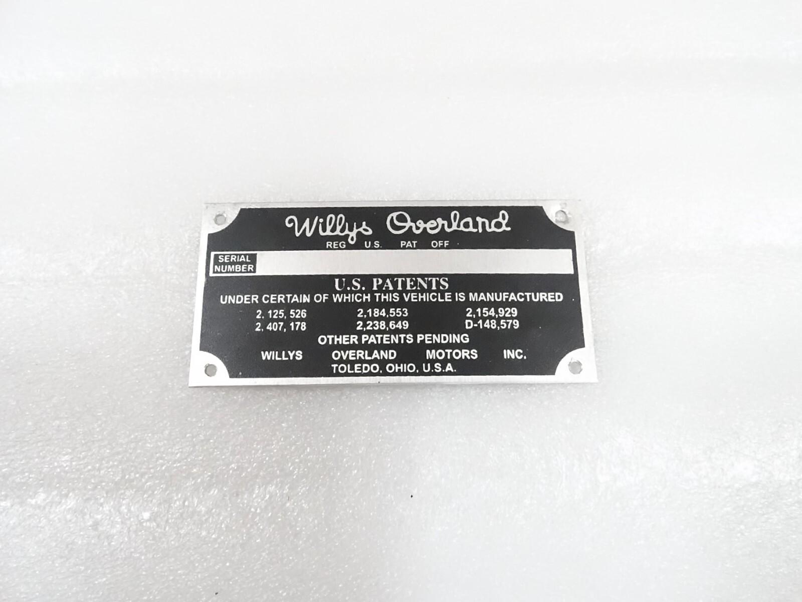 DATA PLATE STATION WAGON PICKUP ID TAG FITS TO WILLYS OVERLAND CJ3A ...