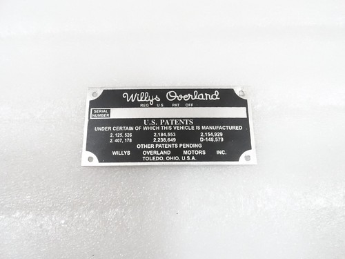 DATA PLATE STATION WAGON PICKUP ID TAG FITS TO WILLYS OVERLAND CJ3A ...