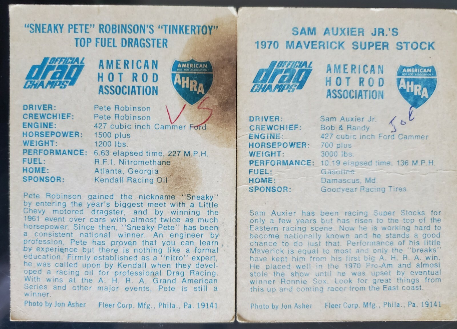 Vintage AHRA Trading Cards - "Sneaky Pete" & Sam Auxier Jr cards | eBay
