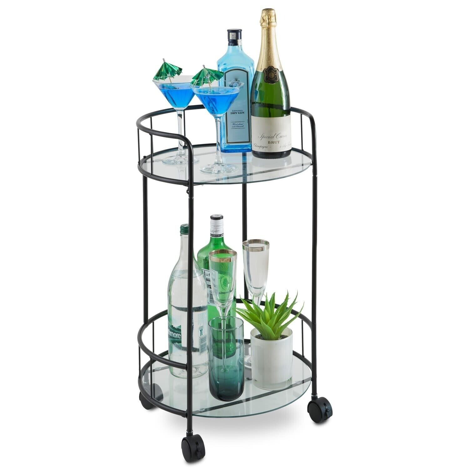 NEW Black Drinks Trolley With Glass Shelves Mini Bar Cocktail Table ...