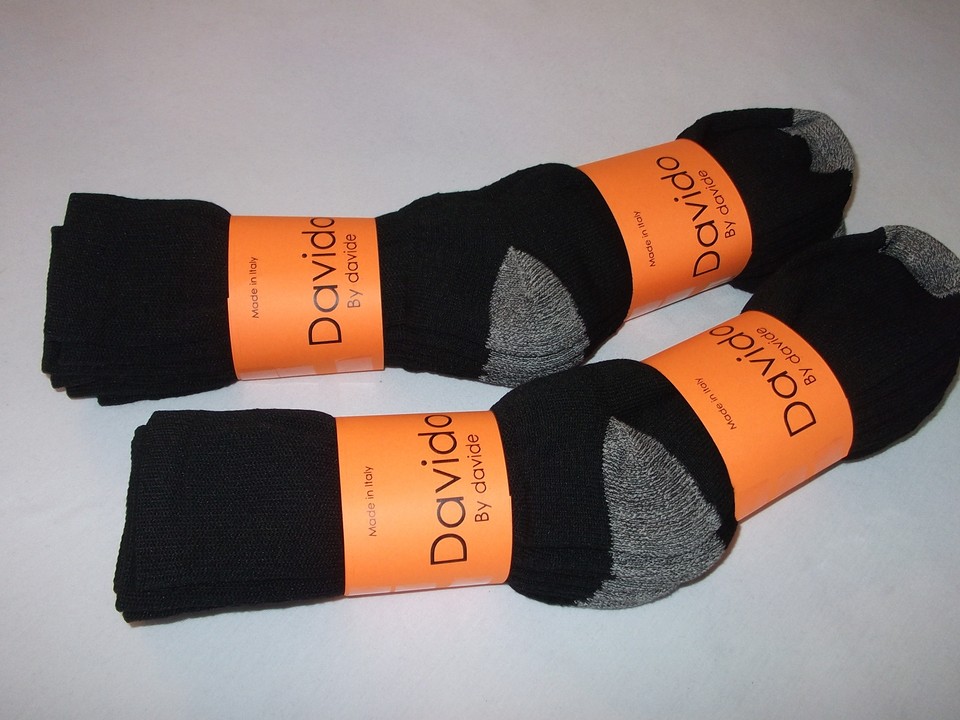 Davido Mens socks crew made in Italy 100% cotton 6 pack black /gray ...