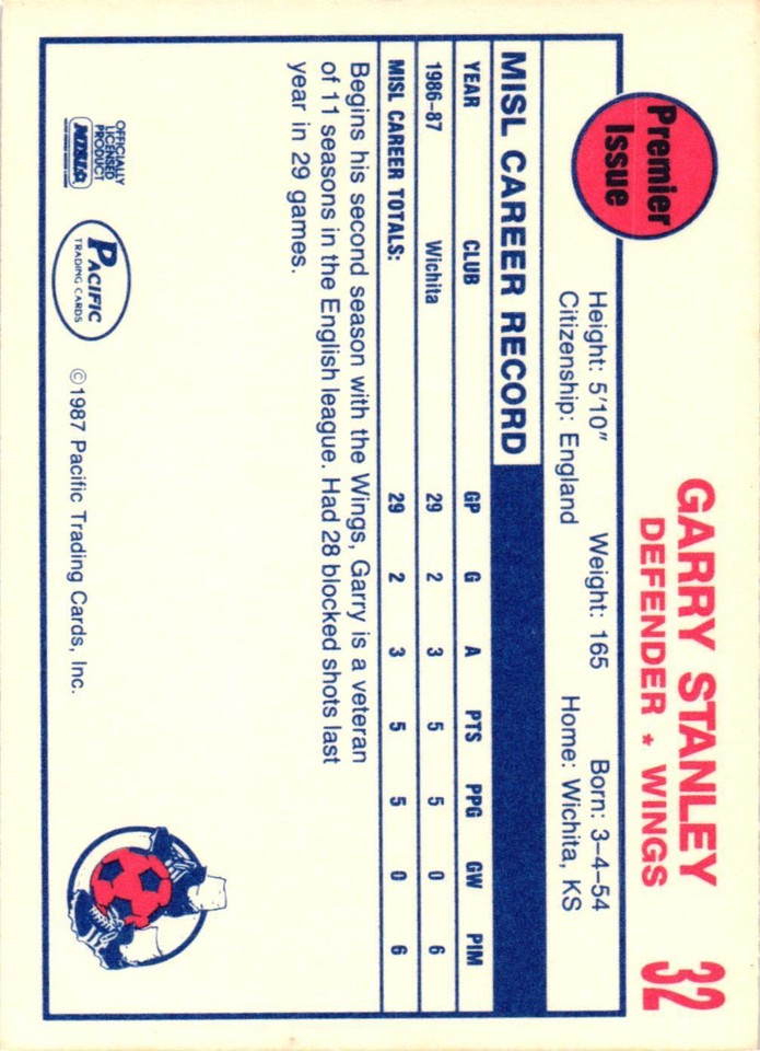 1987-88 Pacific MISL #32 Gary Stanley | eBay