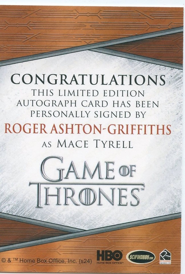 NEW EL Game of Thrones Autograph card of Roger Ashton-Griffiths as Mace ...