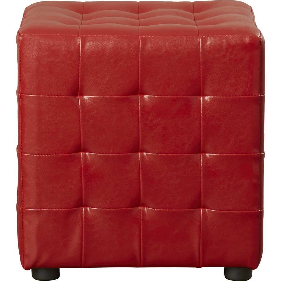 Set 2 Red Faux Leather Cube Ottoman Tufted Box Stool Square Footstool ...