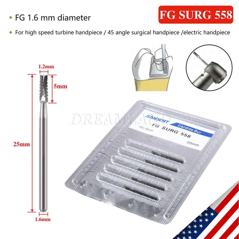Dental Surgical Bur Long 557L 558 556 Carbide Burr 25mm High Speed | eBay