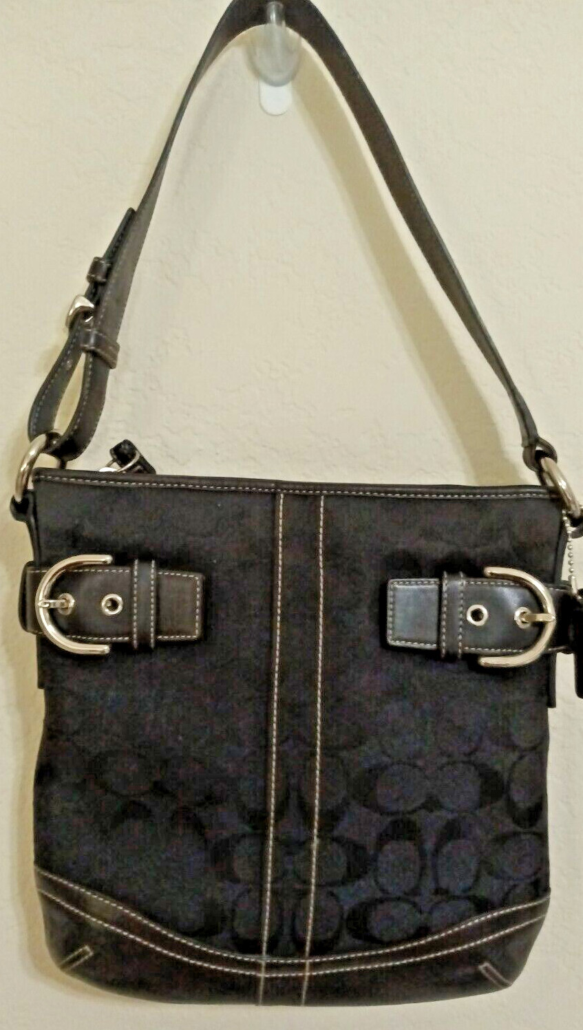 Coach Signature Black Canvas Shoulder Handbag Purse N… - Gem
