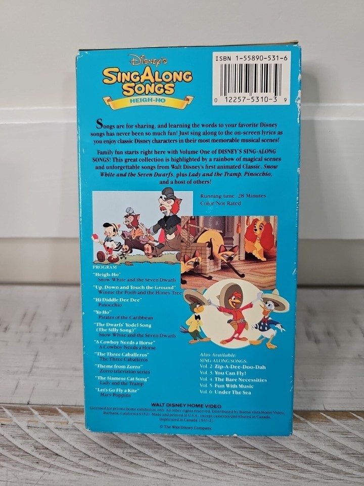 Walt Disney SING ALONG SONGS Volume 1 HEIGH-HO Vhs Video Tape ...