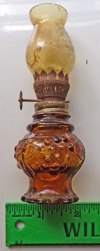 Miniature Old Amber Glass Intact Oil Lamp | eBay