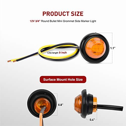 10 PCS 3/4 Inch Round Mini LED Clearance Light LED Front Rear Red+Amber ...