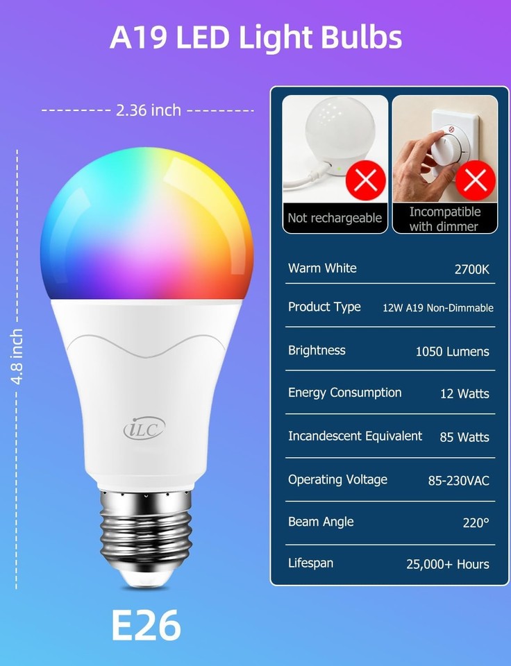 LED Light Bulb 85W Equivalent, Color Changing Bulbs with Remote Control ...