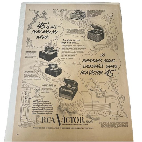 1950 Walt Disney Victrola phonograph RCA Victor Christmas vintage print ...