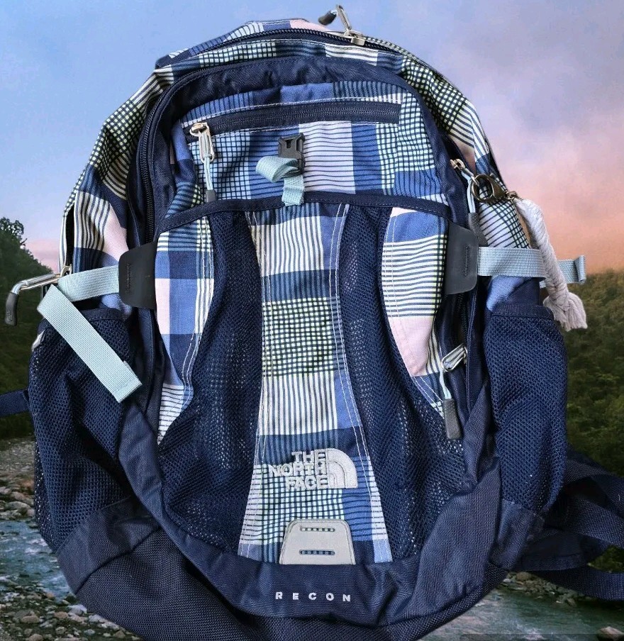 The North Face Large Backpack Womens Recon Blue Pink Computer Hiking Travel Bag | eBay