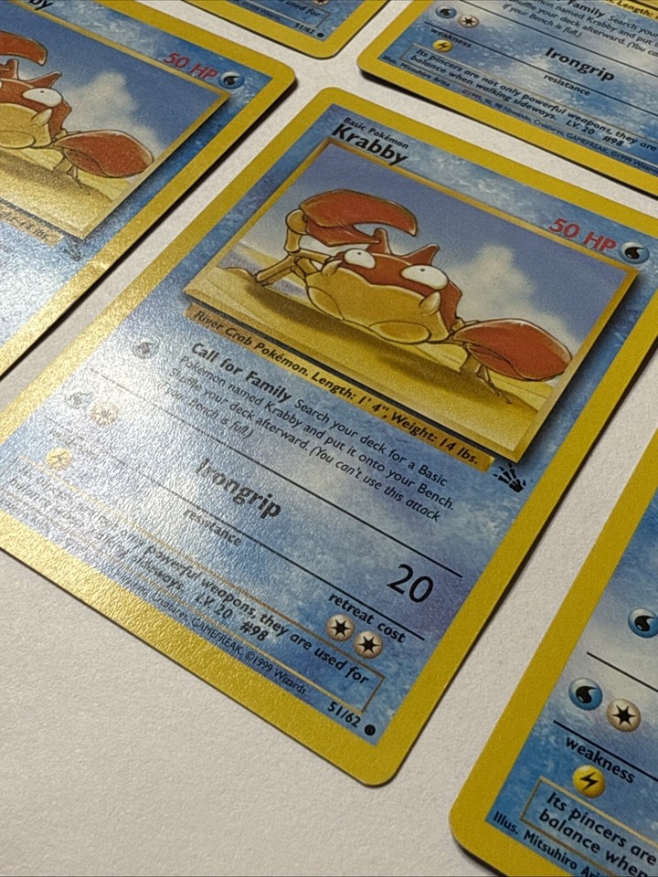 8 Old Krabby 1st Edition 51/62 Fossil Pokemon Irongrip TCG 1999 WotC ...
