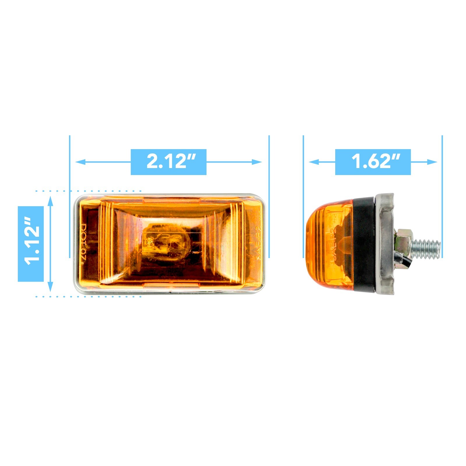 2" Amber 3 Side Marker Light Clearance Light with Stainless Steel Base ...