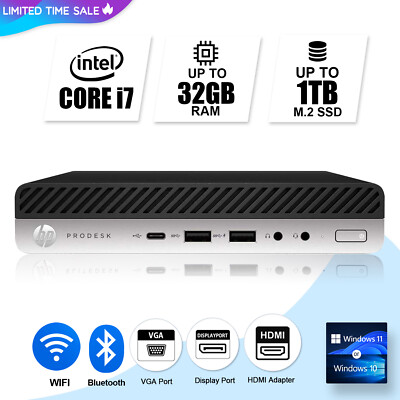 HP Mini Desktop Computer PC i7, up to 32GB RAM 2TB M.2 SSD, Windows 11/ ...