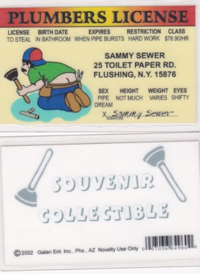 Plumbers License - a fun novelty identification card - great gift for ...