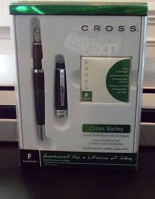 Cross Bailey, Black Lacquer, Fountain Pen with Medium Nib AT0456 WITH ...