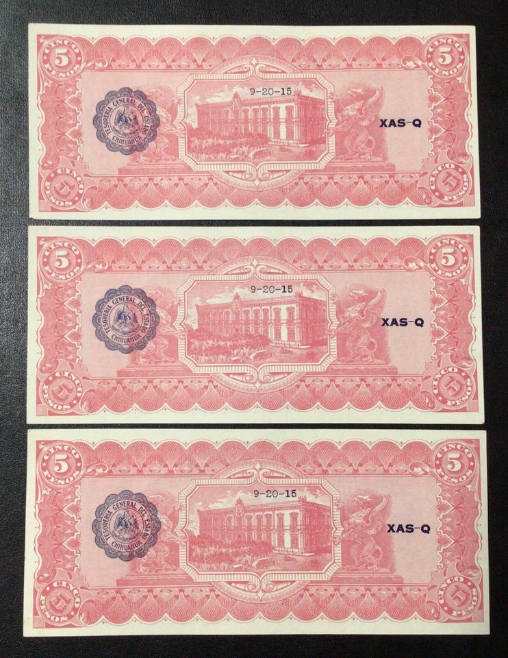 1915 MEXICO PAPER MONEY - 5 PESOS UNCIRCULATED SECUENTIAL BANKNOTES! | eBay