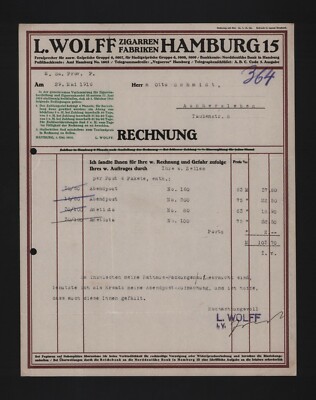 HAMBURG, Rechnung 1916, L. Wolff Zigarren-Fabriken | eBay