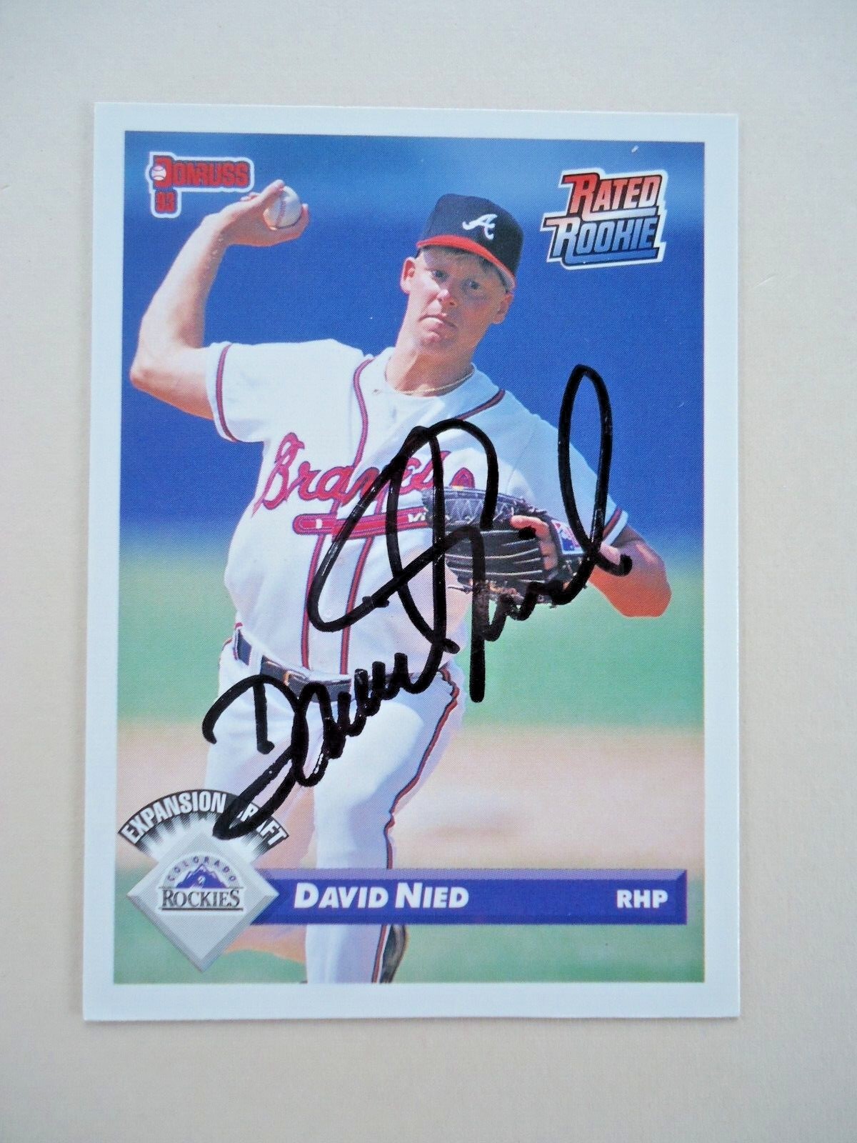 David Nied - 1993 Donruss Autographed Baseball card # 792 - Atlanta ...
