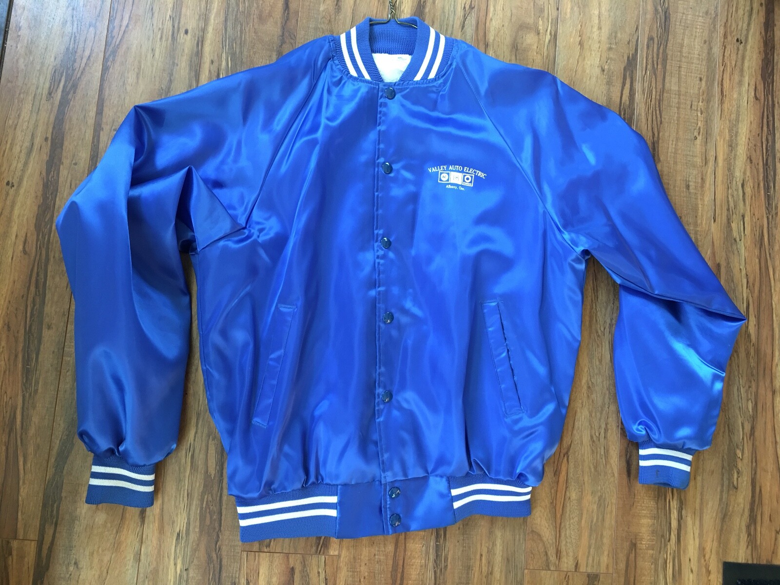 Vintage Blue Satin Bomber Jacket - Valley Auto Electr… - Gem