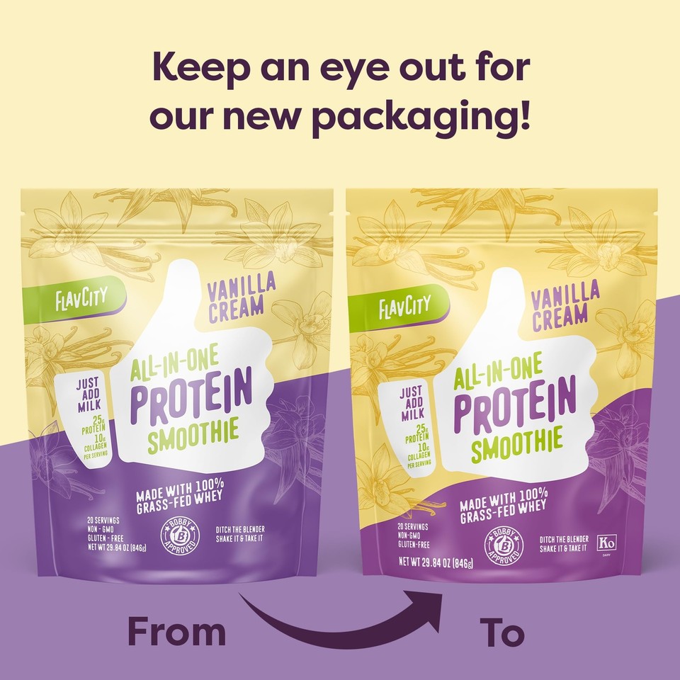 FlavCity Protein Powder Smoothie Vanilla - 100% Grass-Fed Whey Protein ...